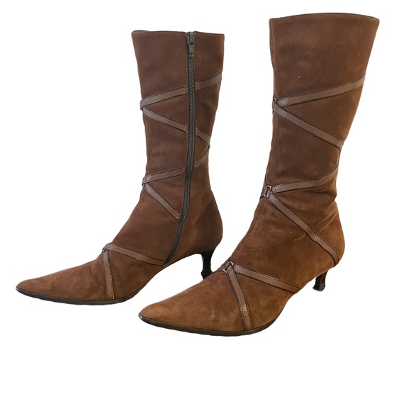 lorbac | Shoes | Lorbac Brown Suede And Leather Boots 2inch Kitten Heel ...